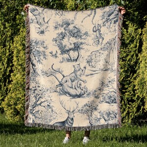 Toile De Jouy Woven Blanket Gift, Picasso Blue Ink Wildlife, Intricate ...