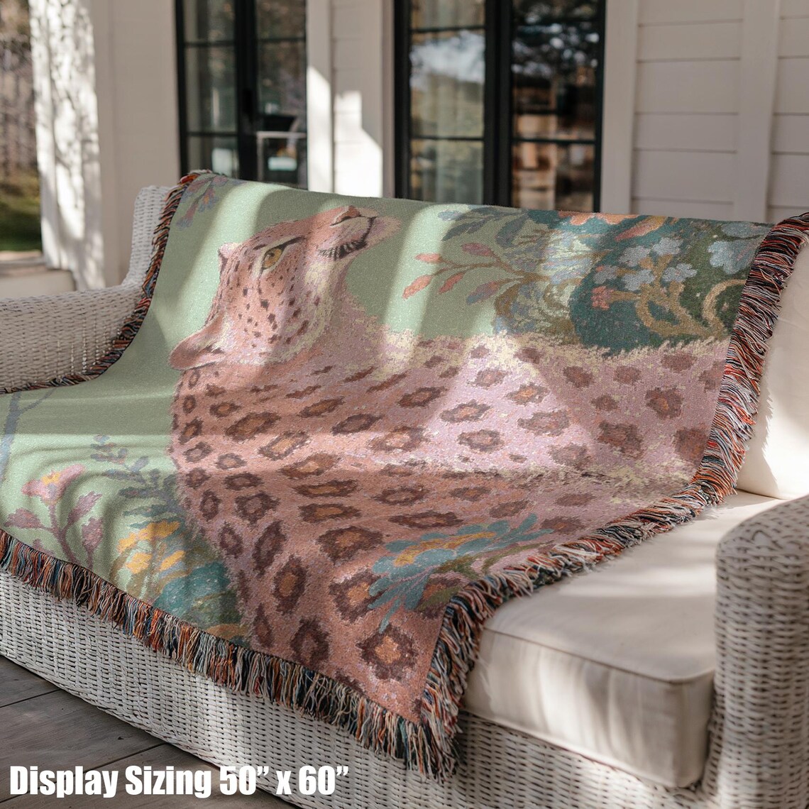 Floral Cheetah Throw Gift, Pastel Pink Leopard Blanket, Jungle ...