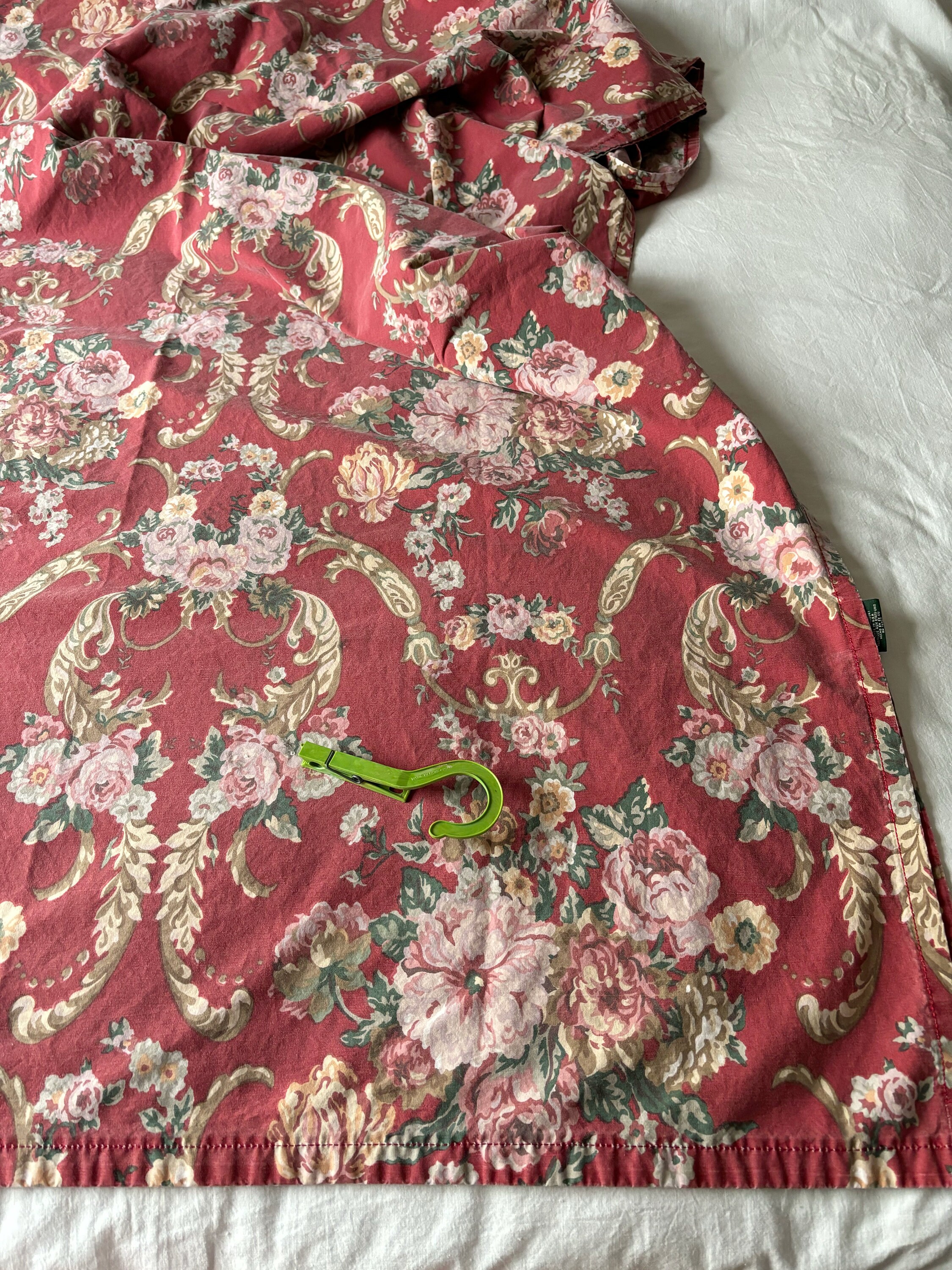 Vintage Ralph Lauren Danielle Marseilles Queen Flat Cotton Red Ruffled ...