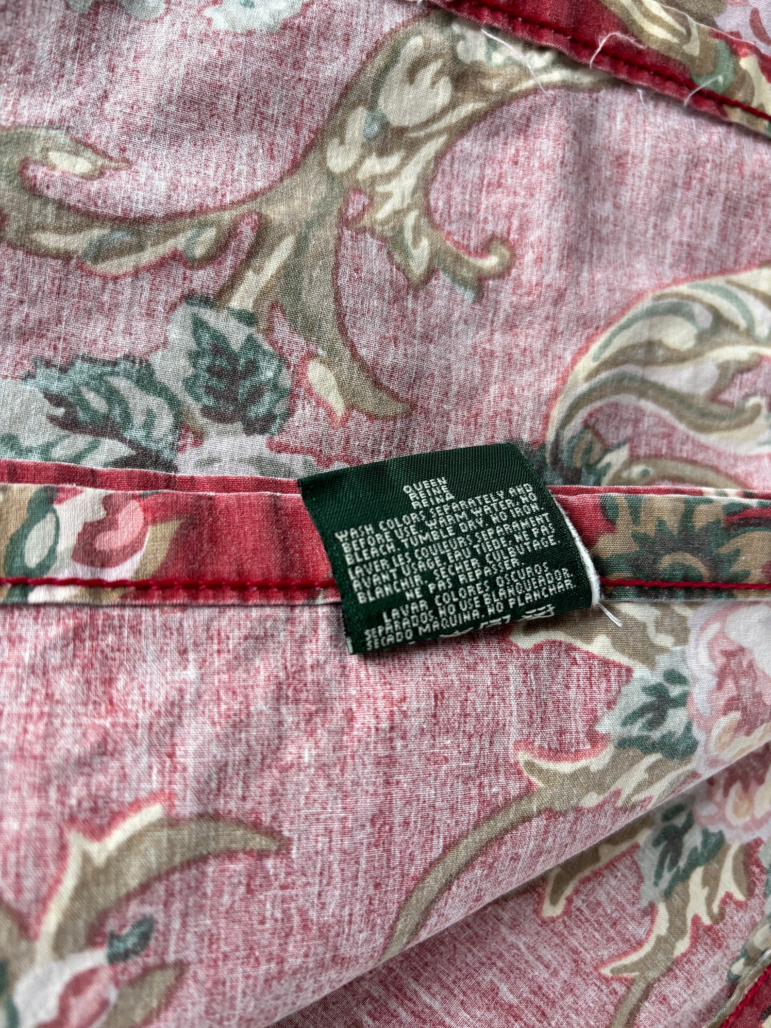 Vintage Ralph Lauren Danielle Marseilles Queen Flat Cotton Red Ruffled ...