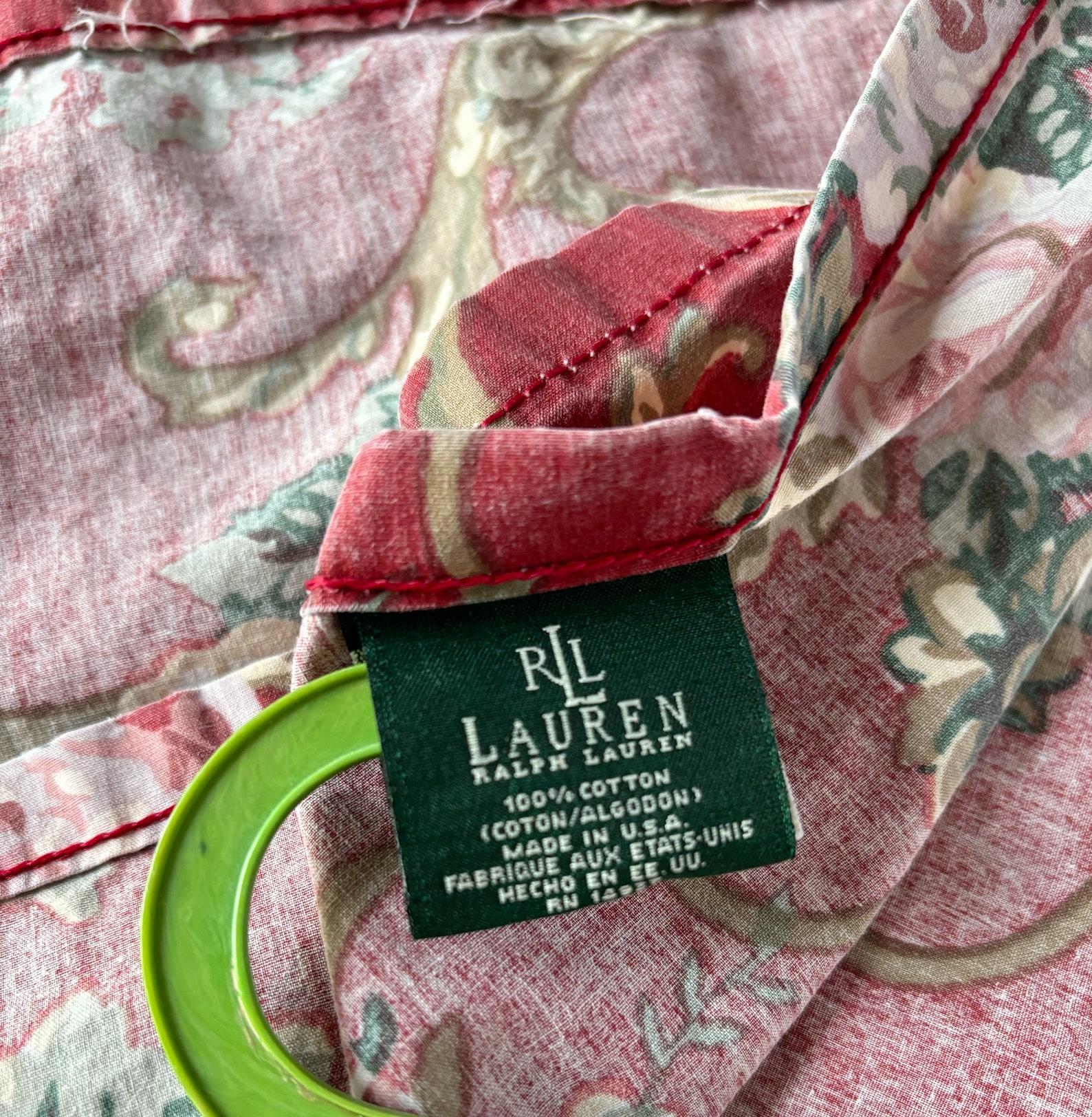 Vintage Ralph Lauren Danielle Marseilles Queen Flat Cotton Red Ruffled ...