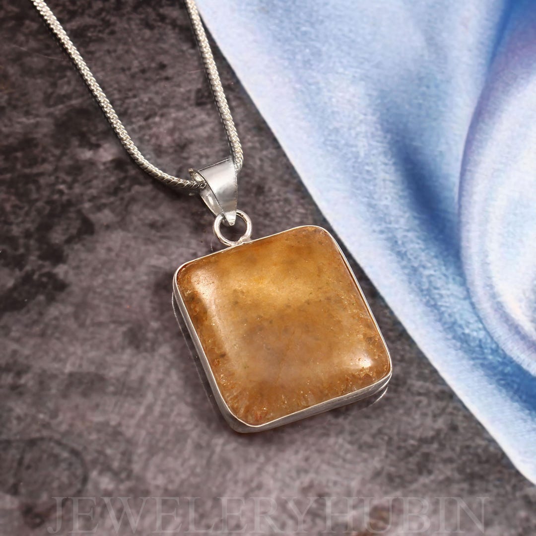 Handcrafted Yellow Stone Pendant – Sterling Silver Necklace, Bohemian ...