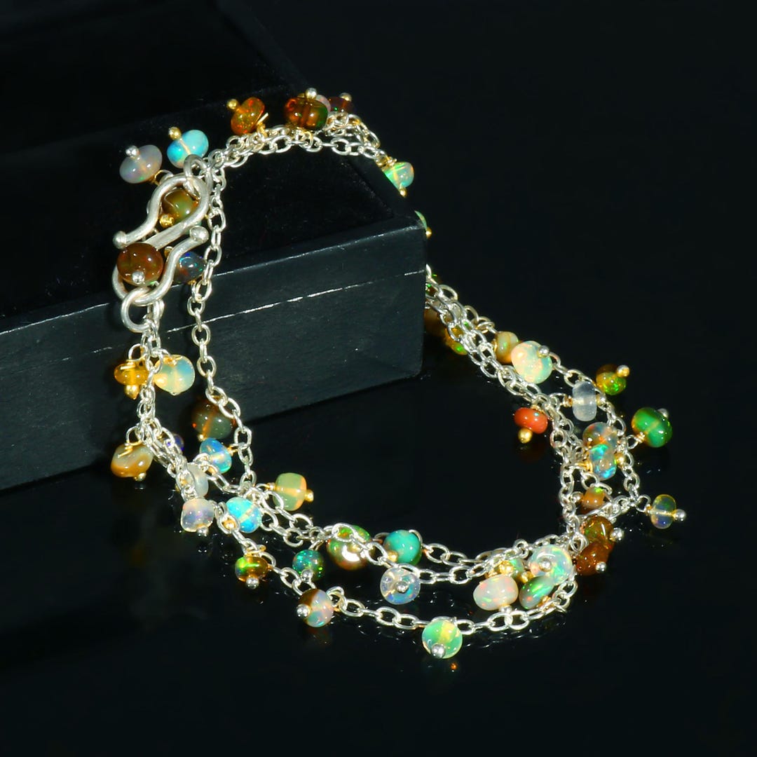 Sterling Silver Opal Bead Necklace – Multi Color Gemstone Jewelry - Etsy