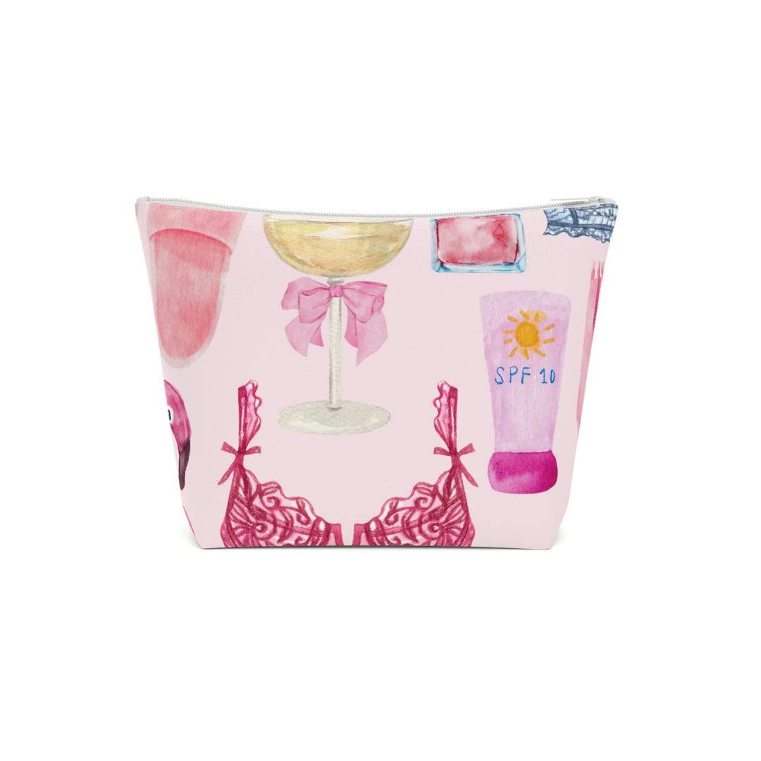 Preppy Pink Cotton Makeup Bag, Trendy Makeup Pouch, Girly Toiletry Bag ...