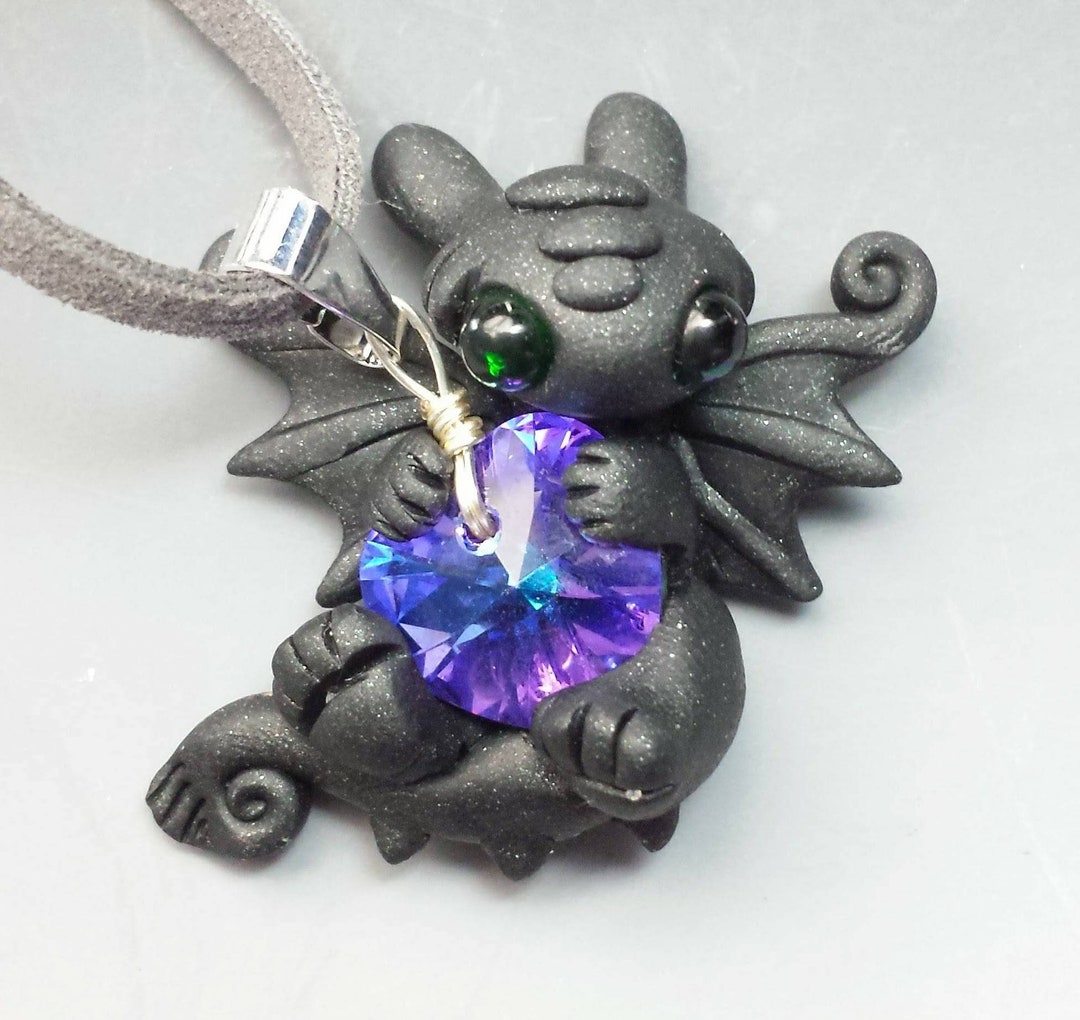 Black Dragon Swarovski Heliotrope Heart Night Furry Necklace Great Gift ...