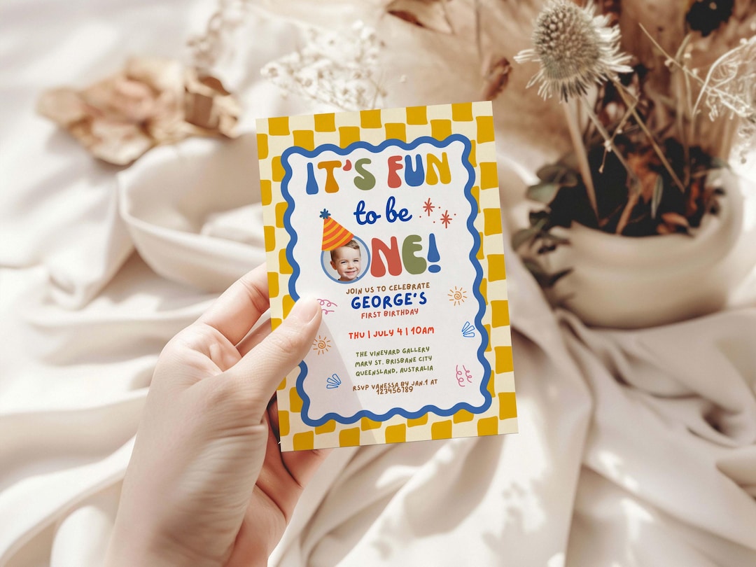 Its Fun to Be One – First Birthday Invitation | Editable Canva Template ...