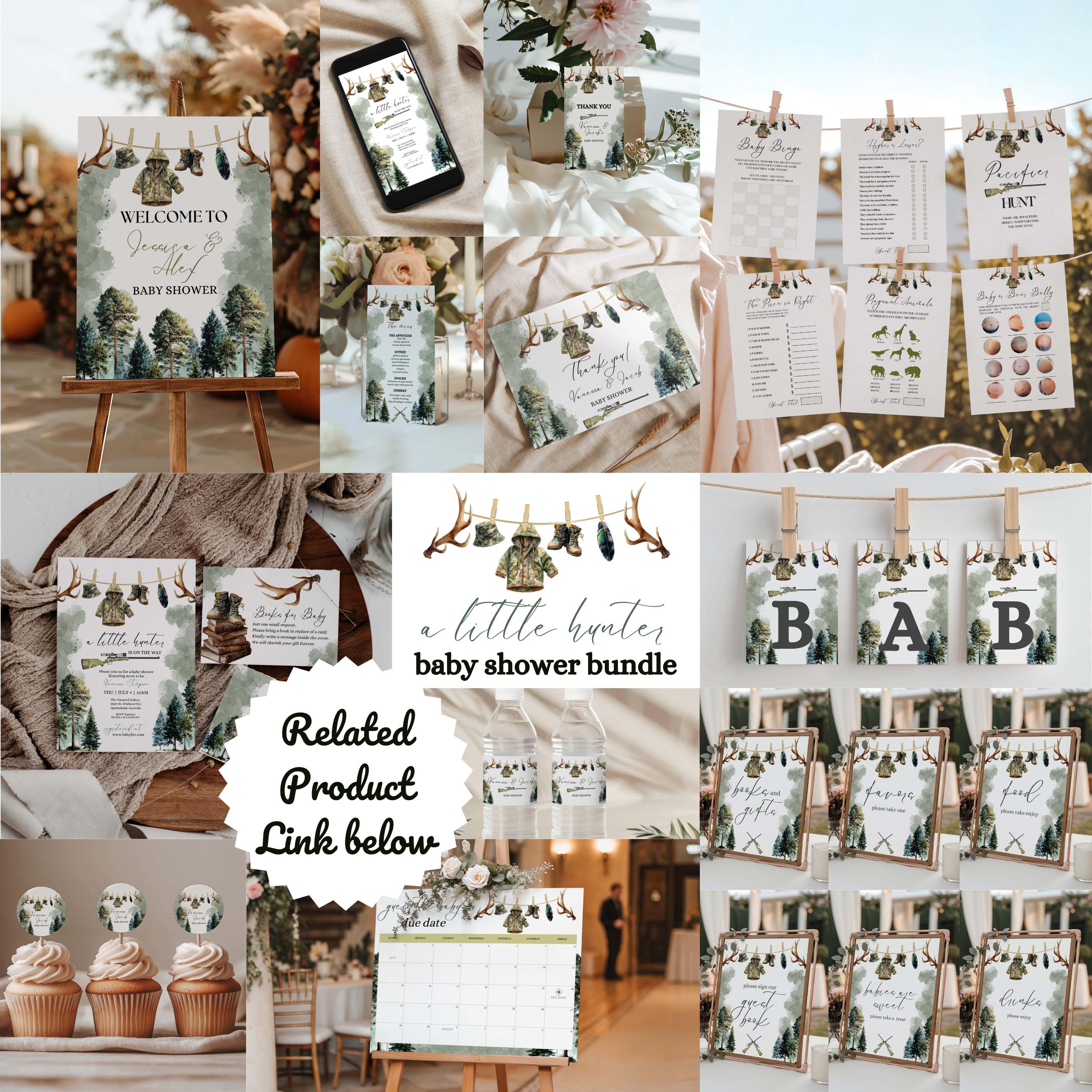 Little Hunter Baby Shower Welcome Sign: Woodland Theme (editable Canva ...