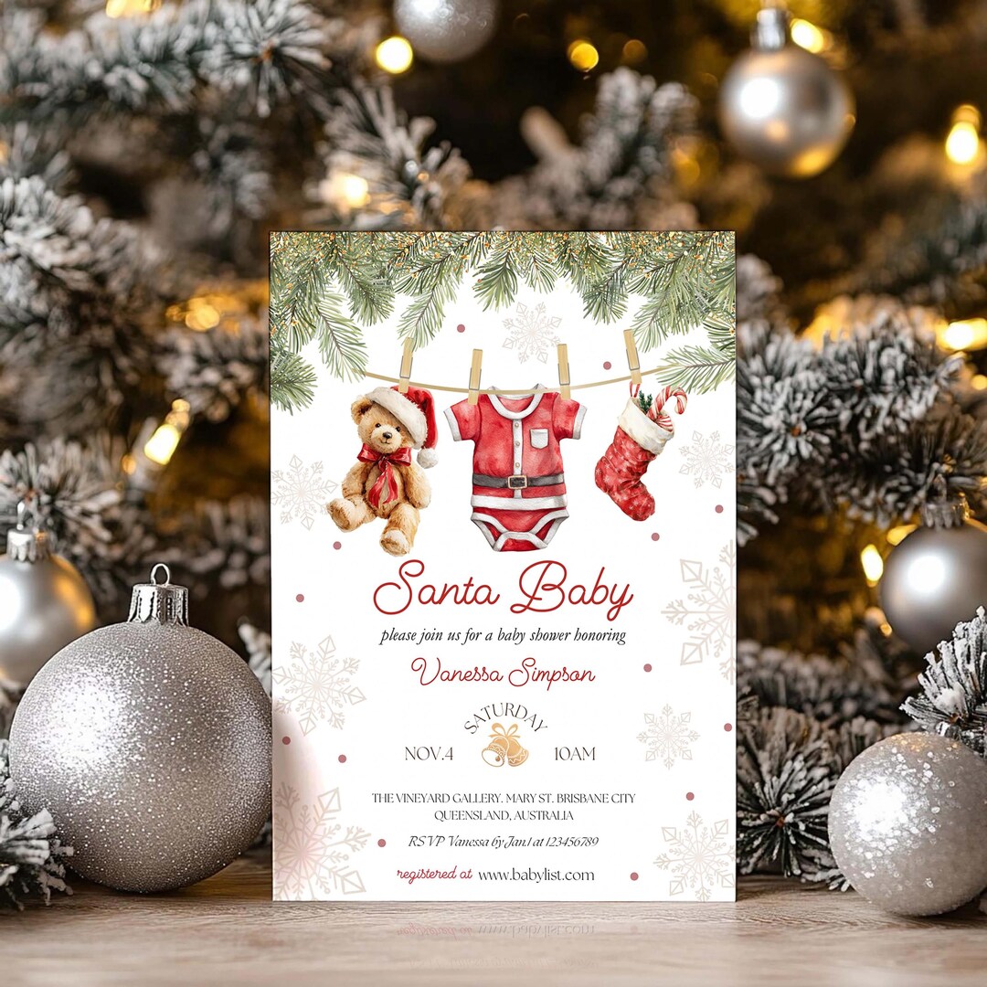 Santa Baby Shower Invitation Template: Winter Christmas Theme (canva ...