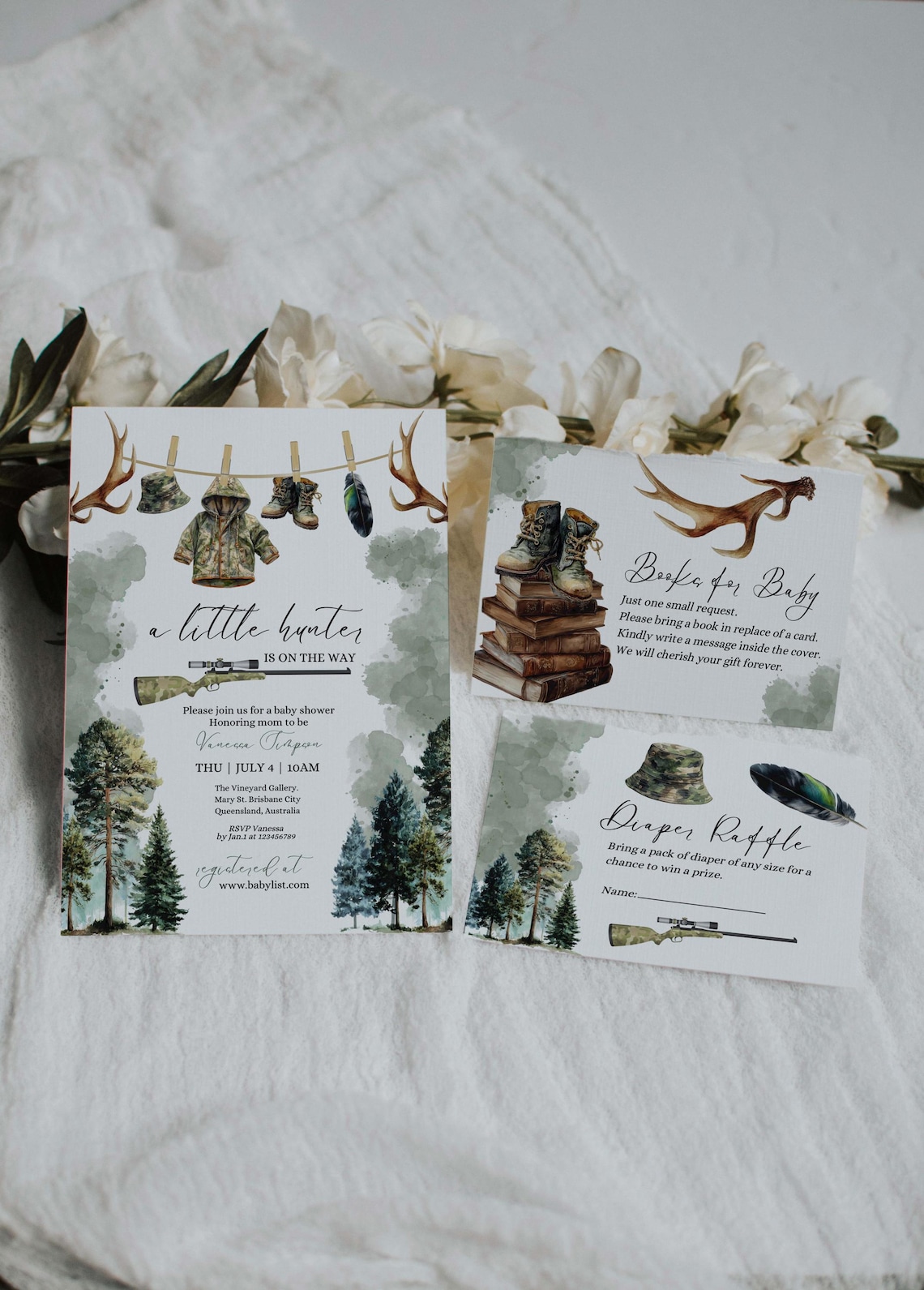 Little Hunter Baby Shower Invitation: Duck & Deer Theme (canva Template ...