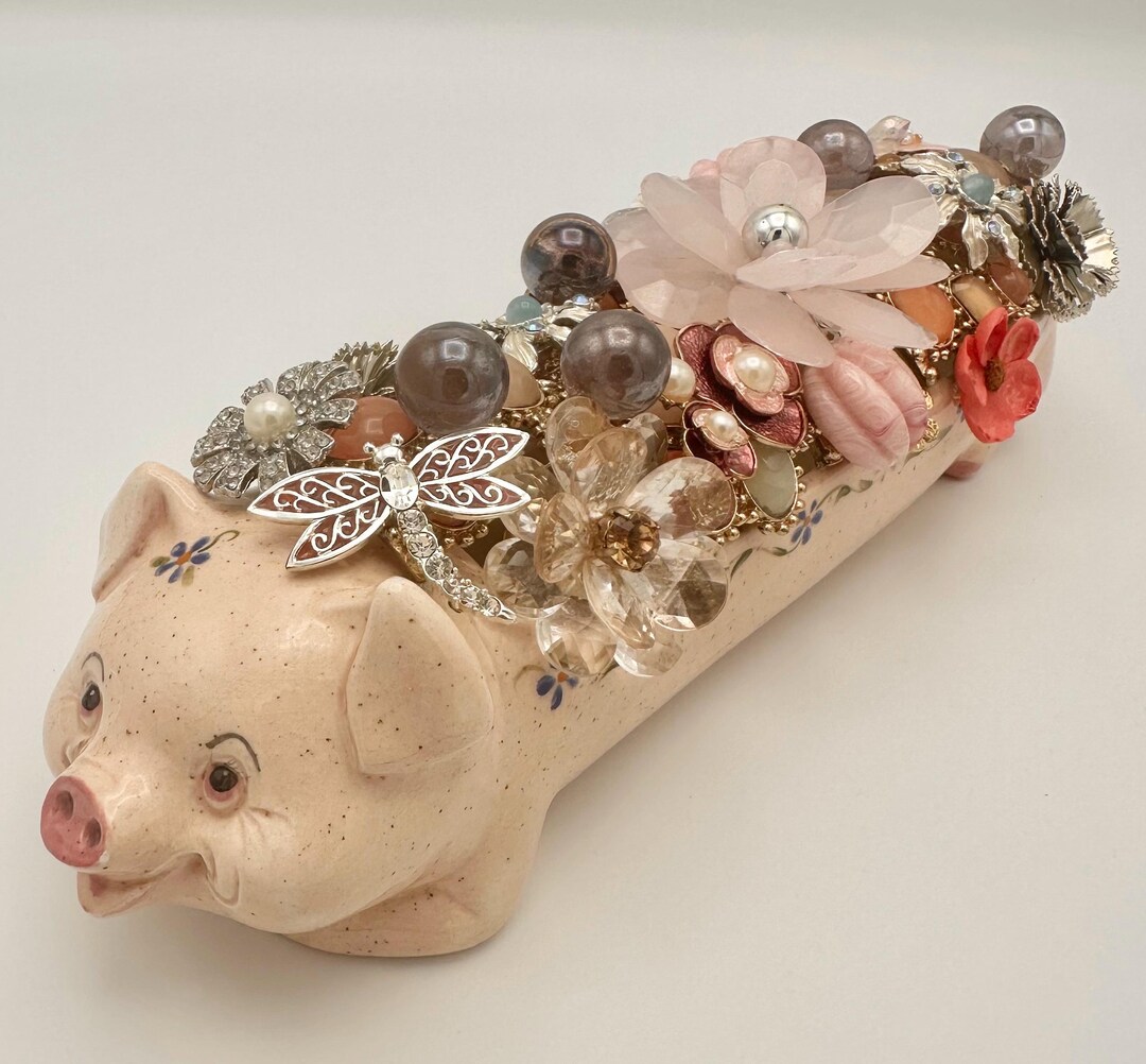 Vintage Ceramic Pig Figurine: Repurposed Jewelry Flower Topper - Etsy