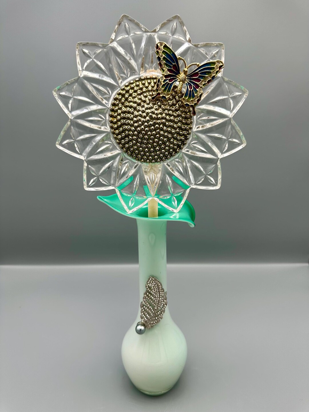 Crystal Sunflower Sculpture With Butterfly | Repurposed Vintage Jewelry ...