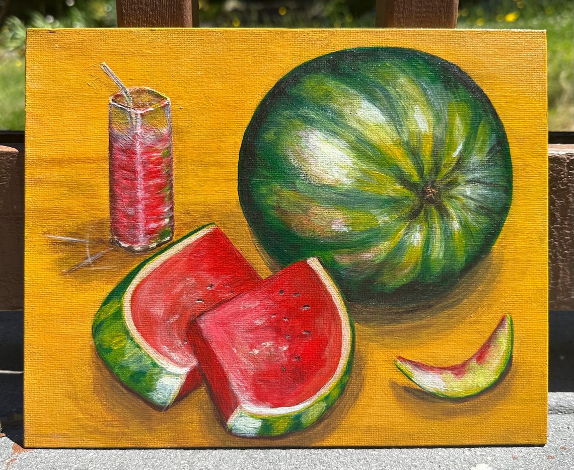 Watermelon- Acrylic Painting on Canvas Board 10x8 - Etsy