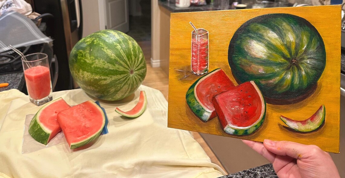 Watermelon- Acrylic Painting on Canvas Board 10x8 - Etsy