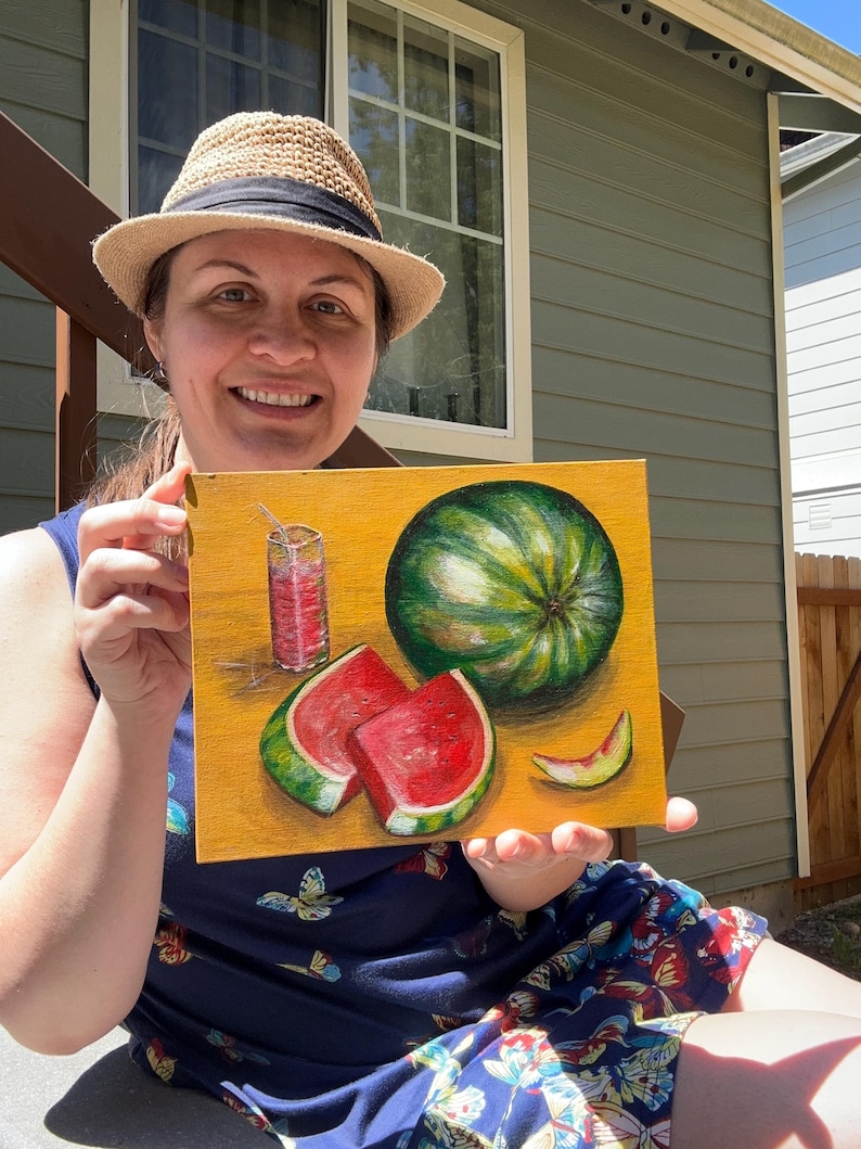 Watermelon- Acrylic Painting on Canvas Board 10x8 - Etsy