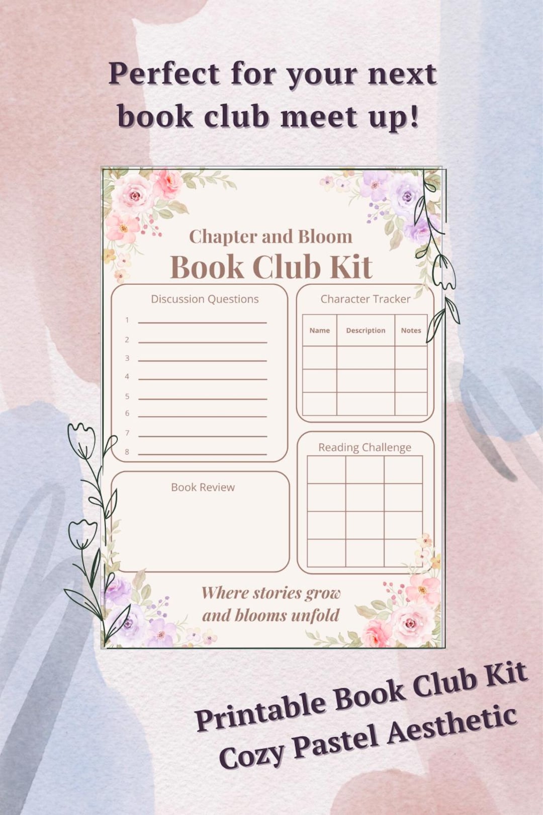 Floral Book Club Kit Printable & Canva Template | Pastel Reading ...