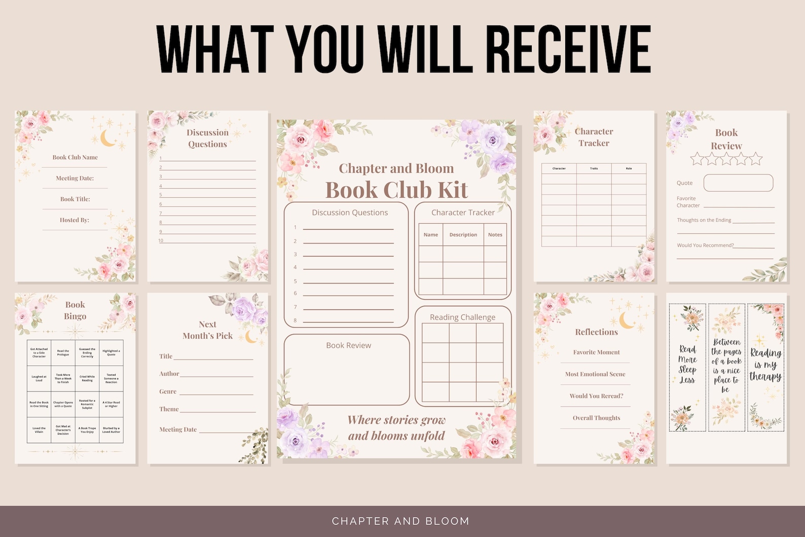 Floral Book Club Kit Printable & Canva Template | Pastel Reading ...