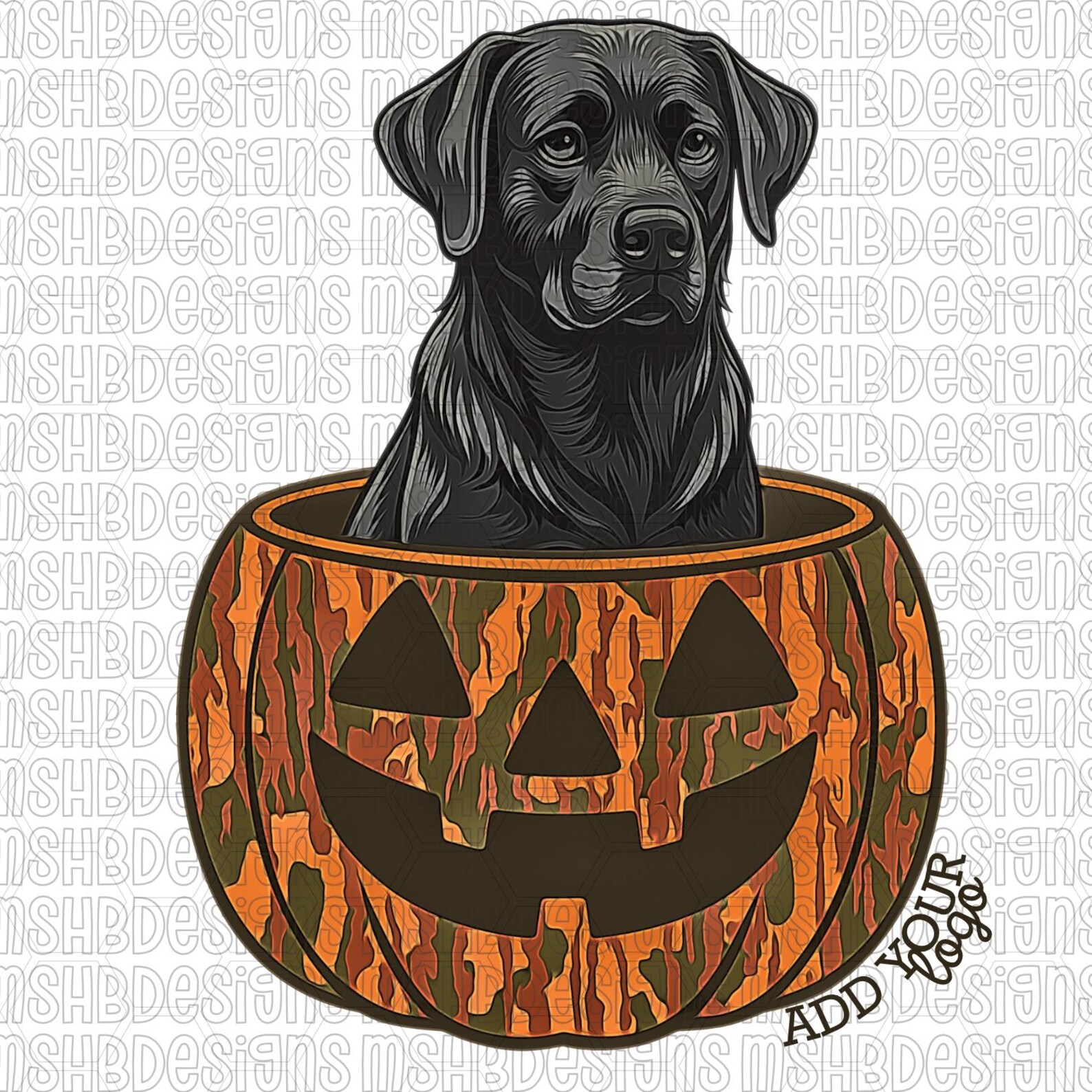 Black Lab Halloween PNG PDF | Camo Pumpkin Dog Design | Dtf Sublimation ...