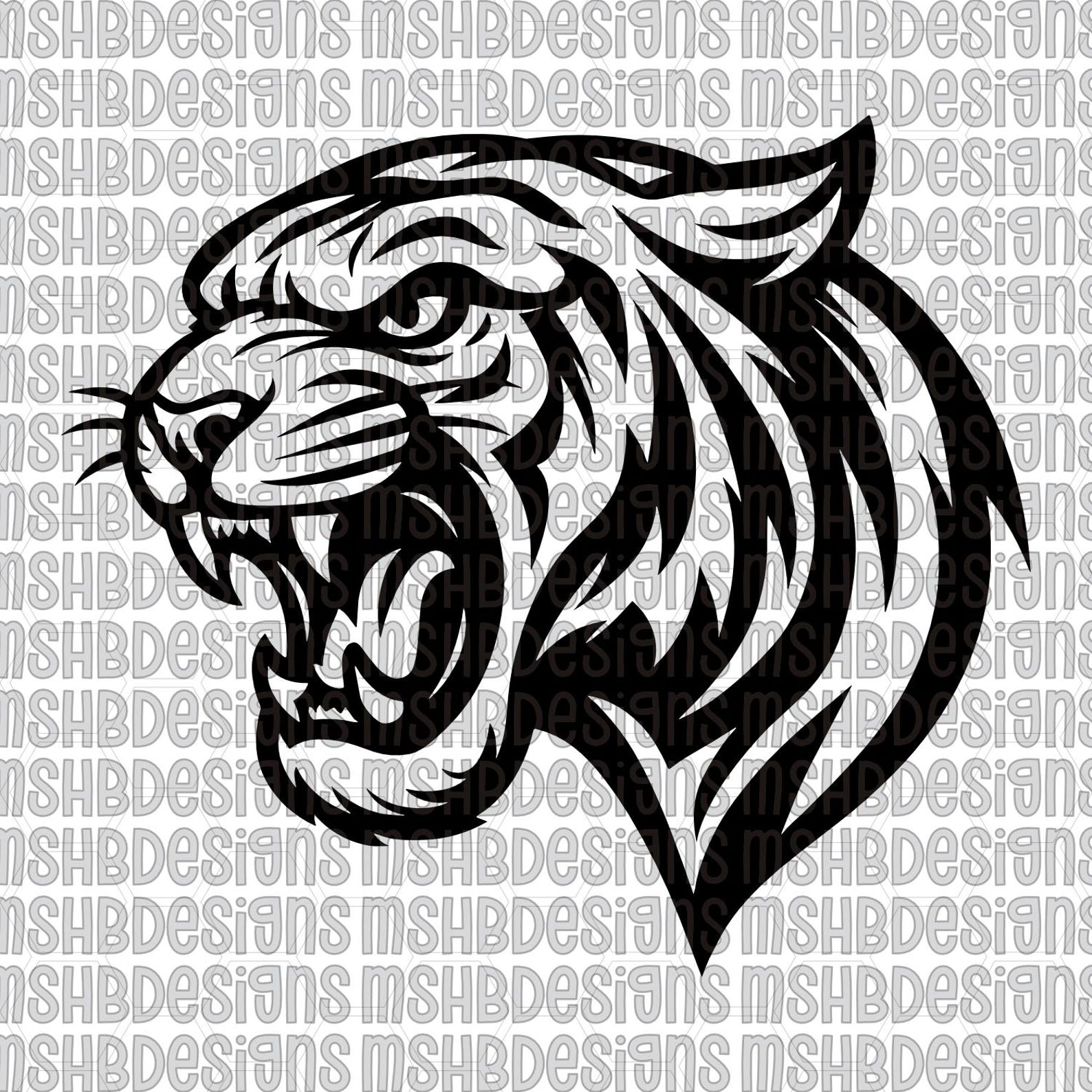 Roaring Tiger Head SVG PNG – Mascot Line Art for Engraving, Hat Patches ...