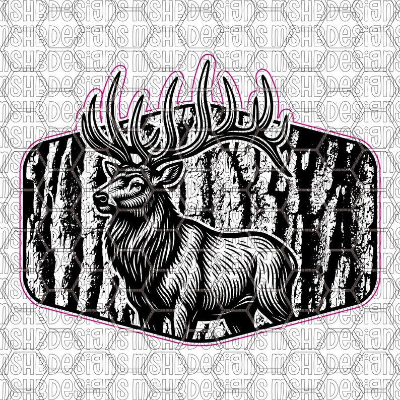 Elk Patch SVG | Bull Elk Laser Engraving File | Bark Texture PNG ...