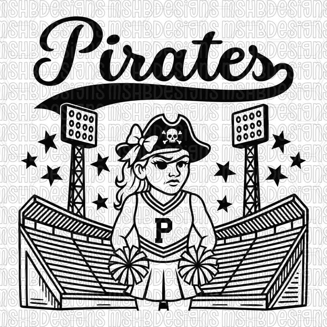 Pirates Mascot Cheerleader SVG PNG – Girl Pirate Stadium Design for DTF ...