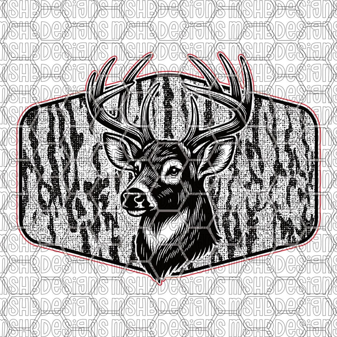 Deer Head Patch Svg Png Pdf Eps Dxf | Linen Camo Buck Design for Hat ...