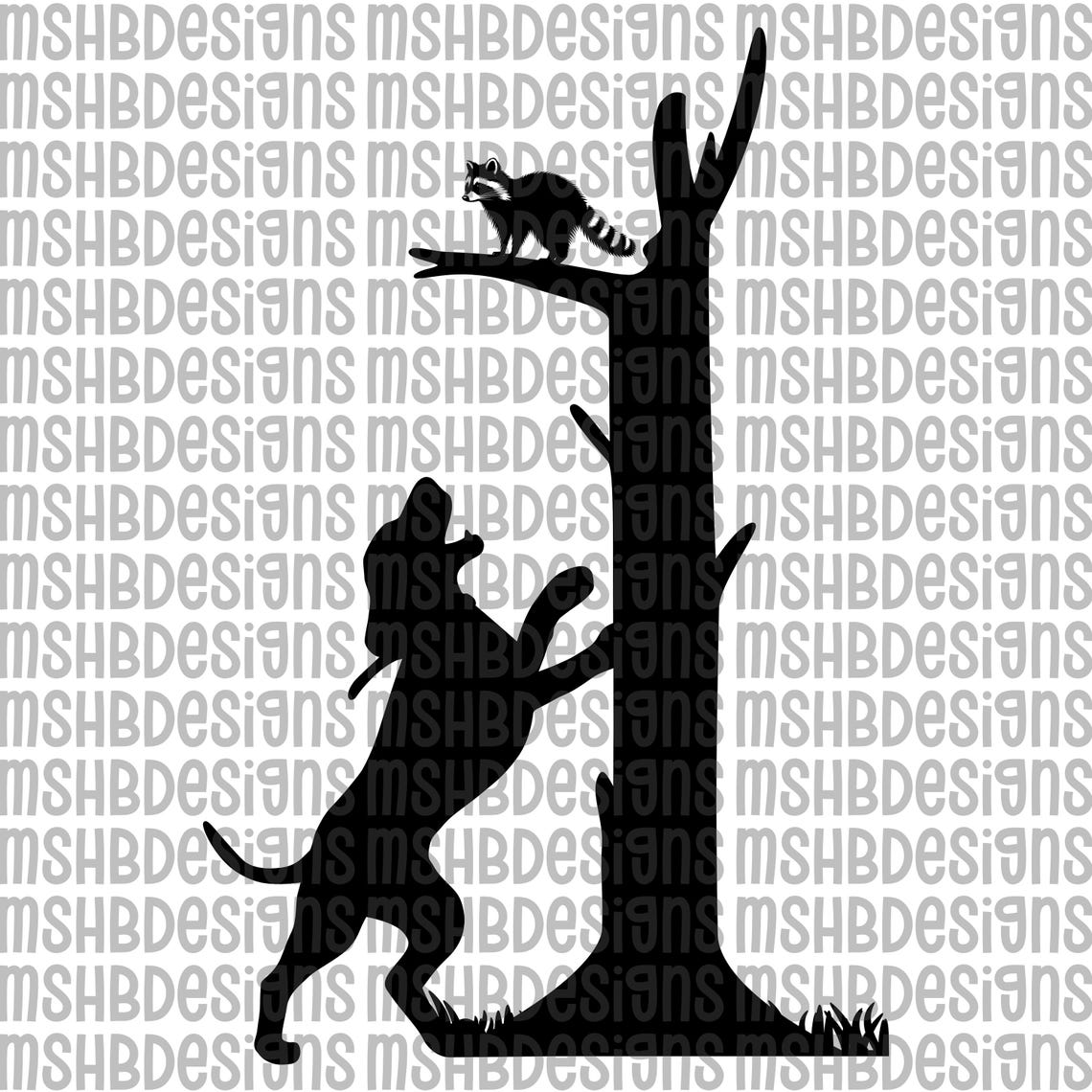 Coonhound Treeing Raccoon SVG | Coon Hunt Silhouette Cut File | Hunting ...