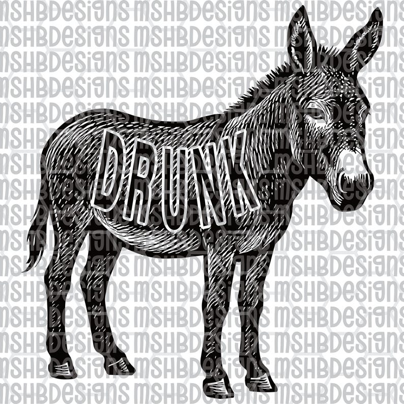 Drunk Donkey SVG PNG | Funny Redneck Alcohol Patch Design | Black and ...