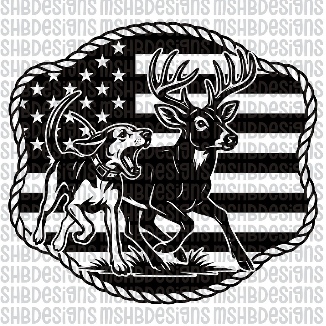 Deer Dog Hunt SVG PNG | Hound Chasing Buck American Flag Cut File ...