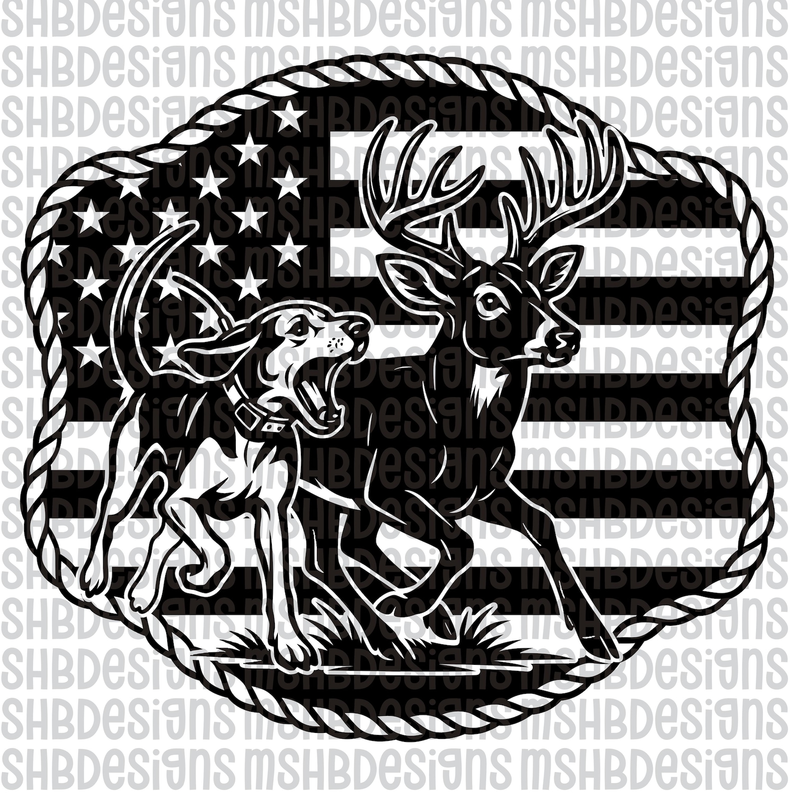 Deer Dog Hunt SVG PNG | Hound Chasing Buck American Flag Cut File ...