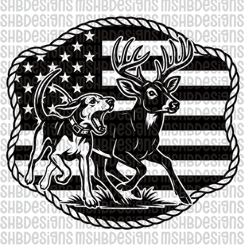 Deer Dog Hunt SVG PNG | Hound Chasing Buck American Flag Cut File ...