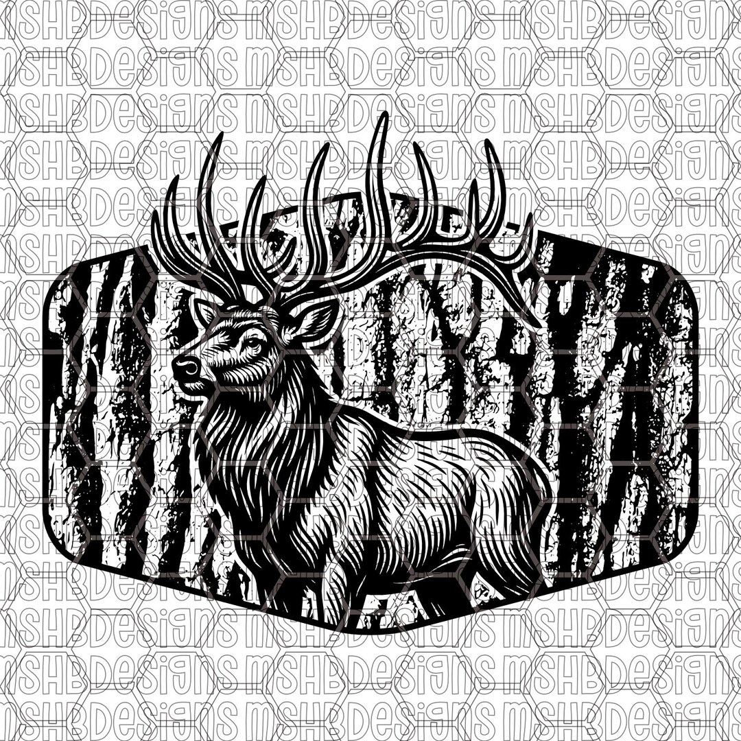 Elk Patch SVG | Bull Elk Laser Engraving File | Bark Texture PNG ...