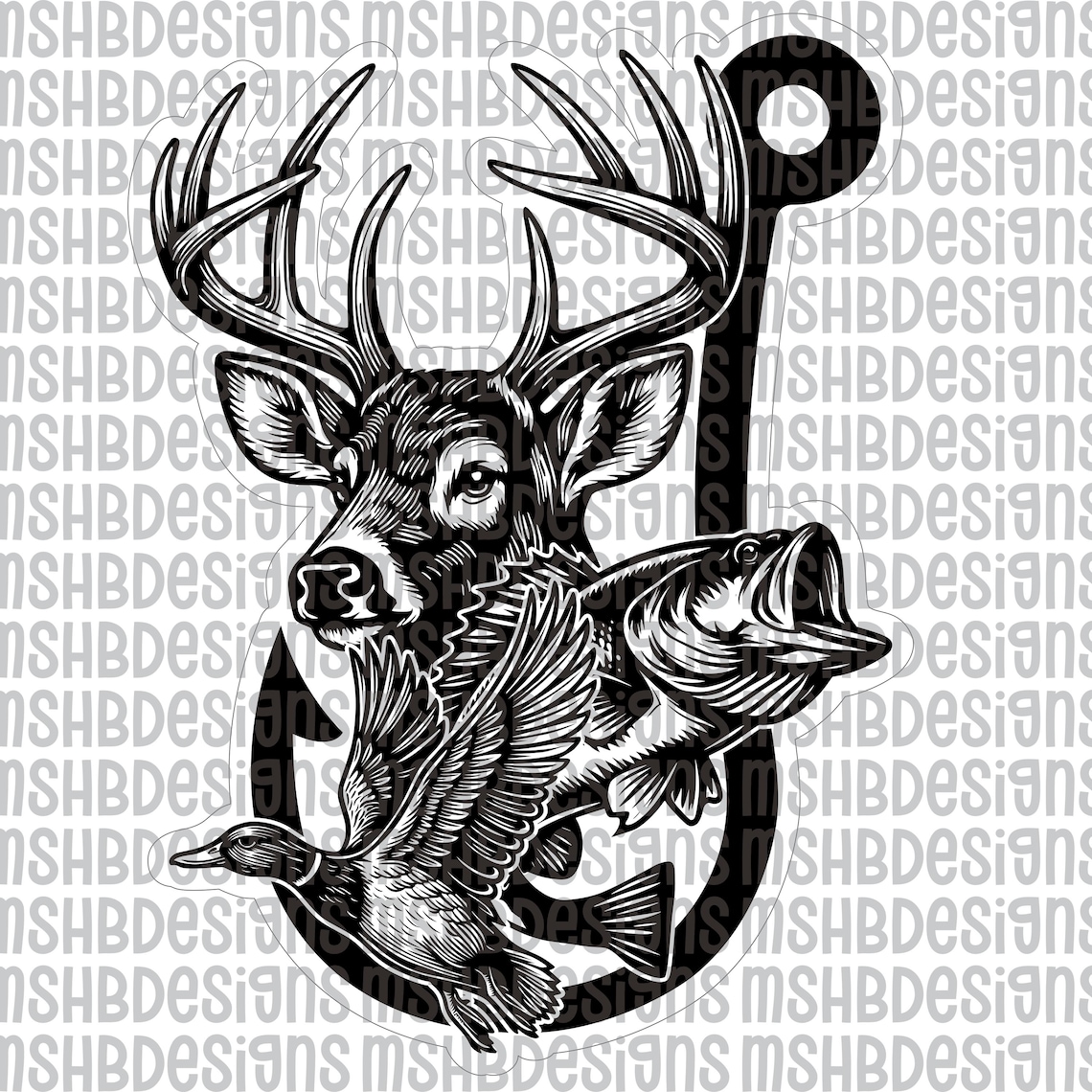 Deer Duck Fish Hook SVG | Outdoorsman Hunting Fishing Laser File | Bass ...