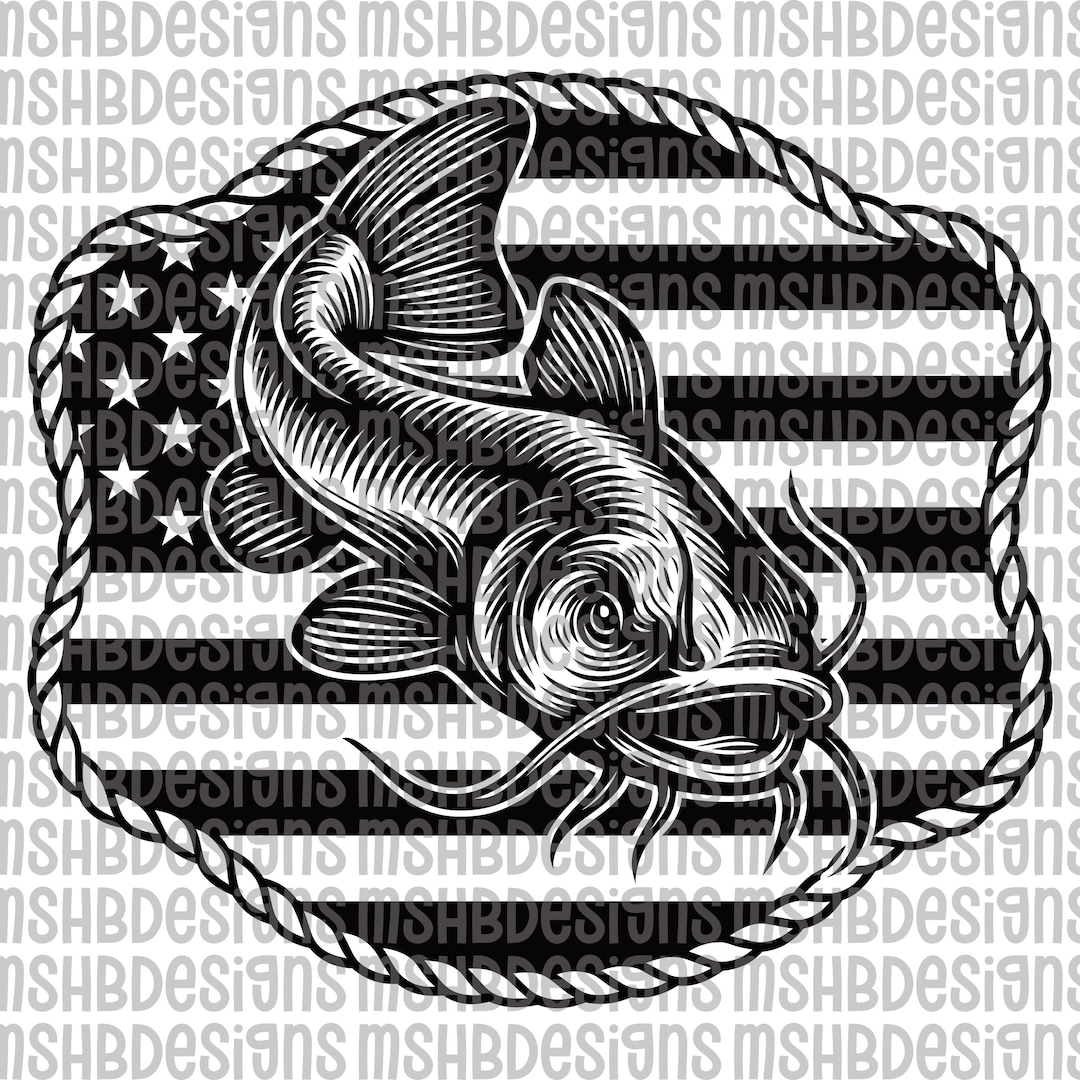 Catfish American Flag SVG | Patriotic Fishing Cut File for Laser Patch ...