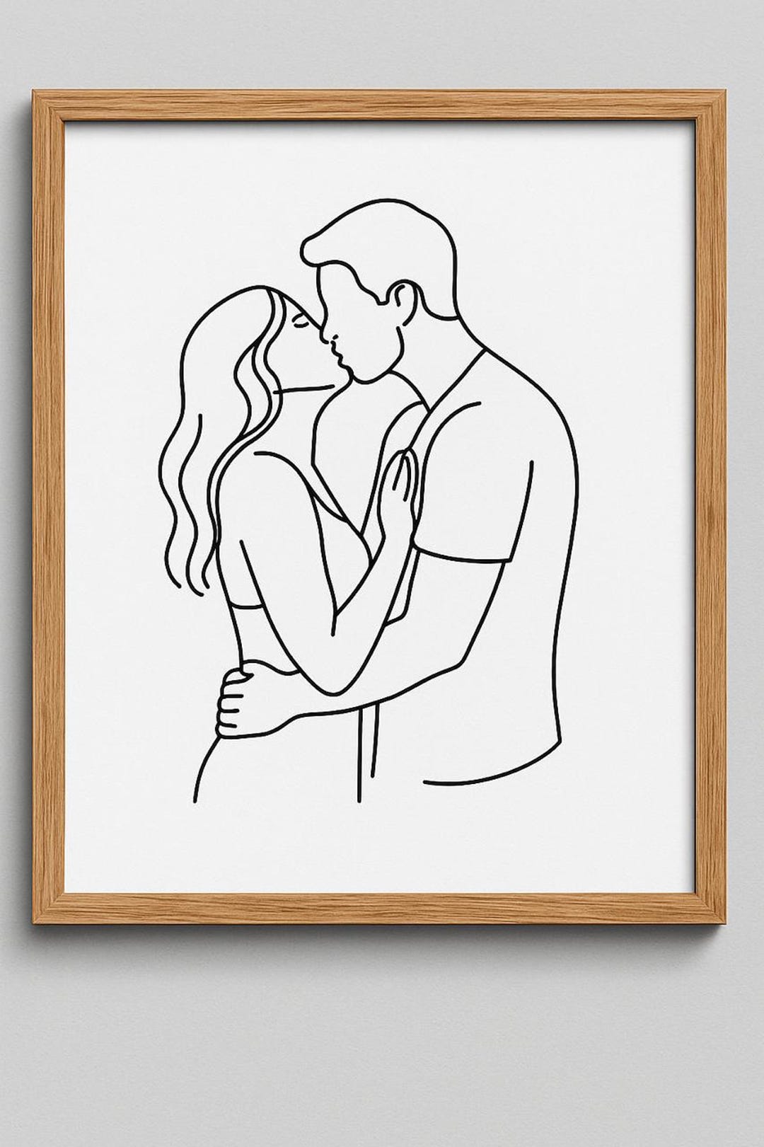 Intimate Couple, Kissing Lovers Line Drawing, Intimate Modern Print ...