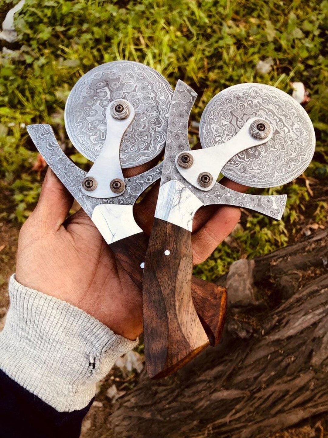 Personalized Damascus Pizza Cutter, Hand Forged Custom Pizza Slicer ...