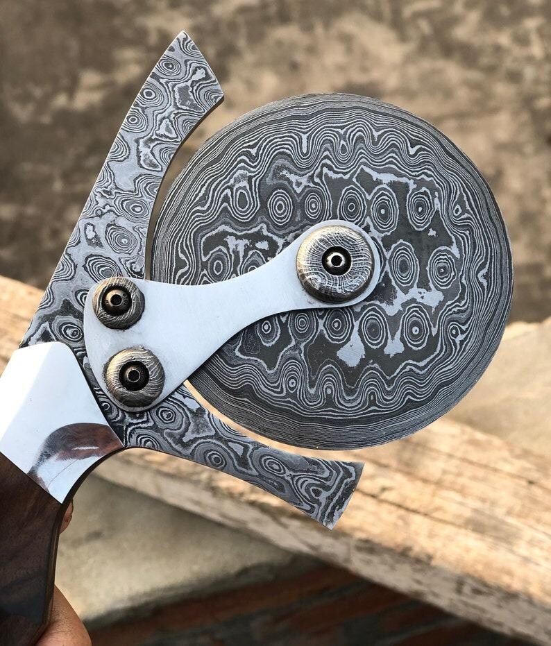 Personalized Damascus Pizza Cutter, Hand Forged Custom Pizza Slicer ...