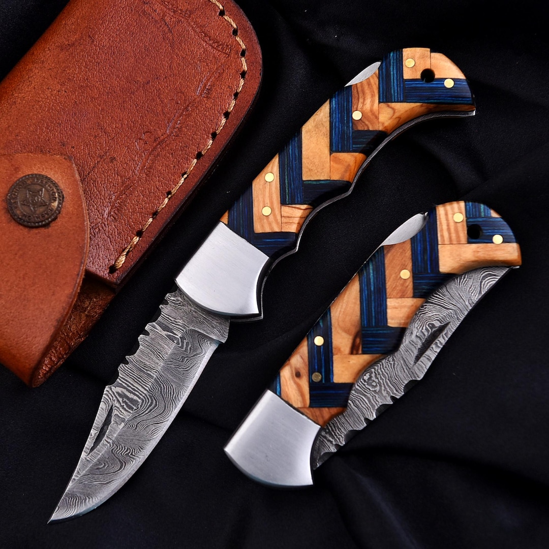 Personalized Handmade Pocket Knife Blue Wood Handle Folding Knife 7th ...