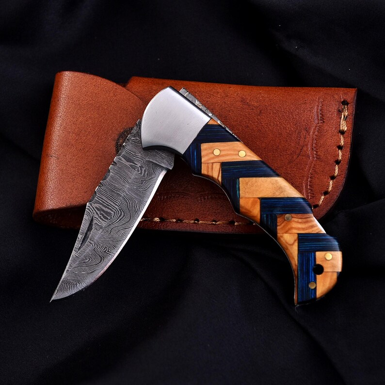 Personalized Handmade Pocket Knife Blue Wood Handle Folding Knife 7th ...