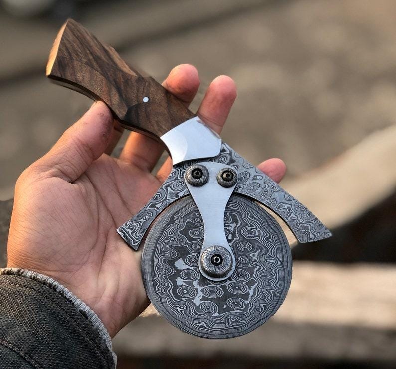 Personalized Damascus Pizza Cutter, Hand Forged Custom Pizza Slicer ...