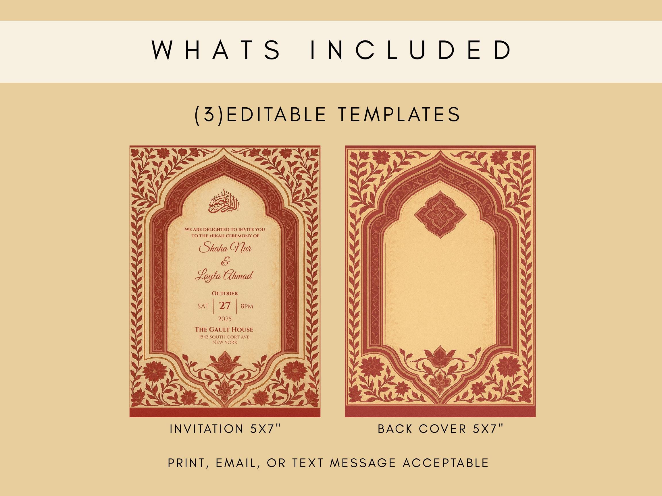 Red & Gold Indian Wedding Invitation | Luxurious Nikah Printable ...