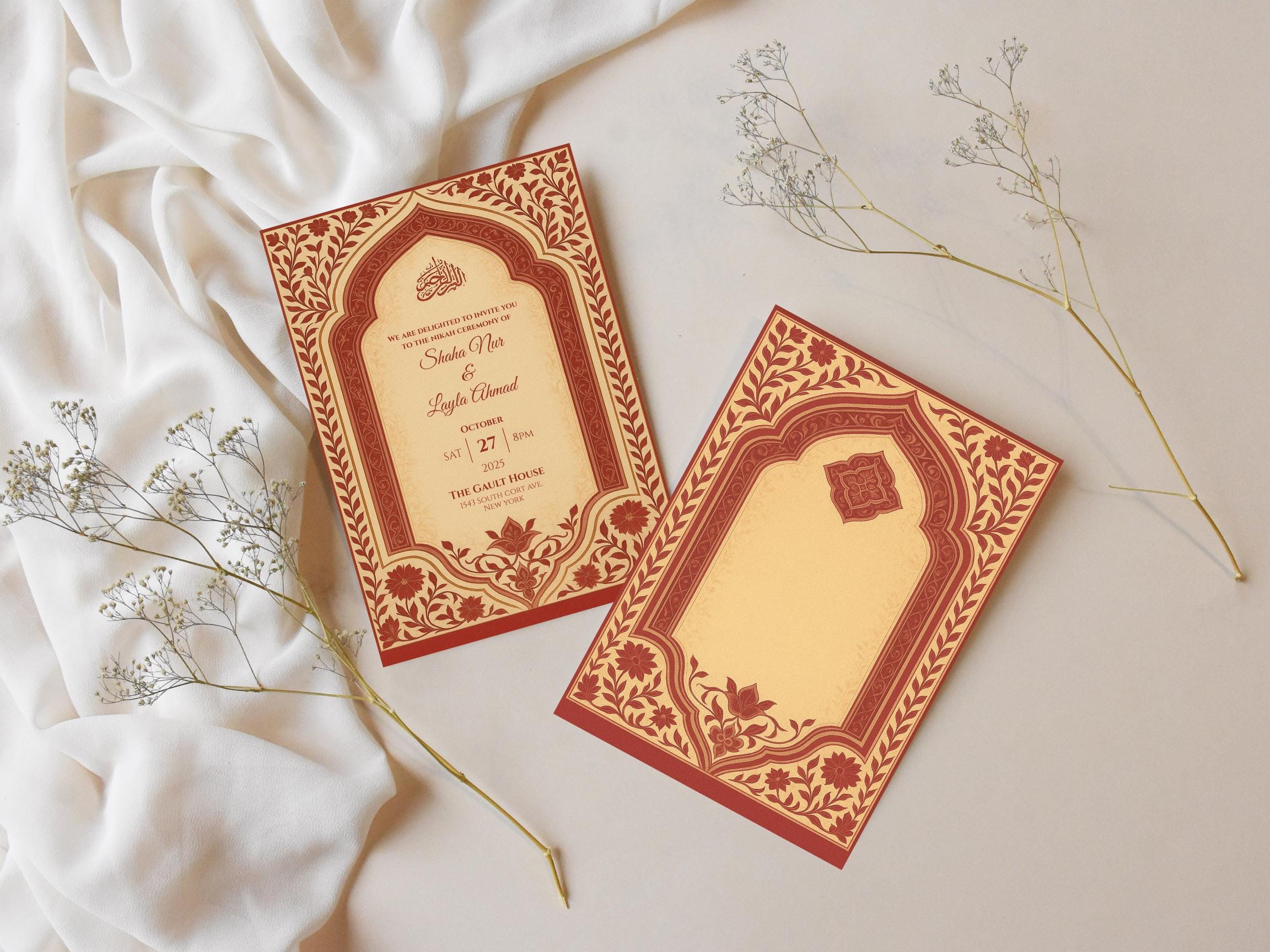 Red & Gold Indian Wedding Invitation | Luxurious Nikah Printable ...
