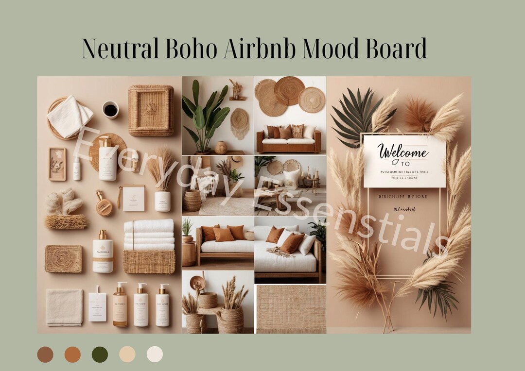 Boho Airbnb Mood Board | Neutral Interior Design PDF | Instant Download ...