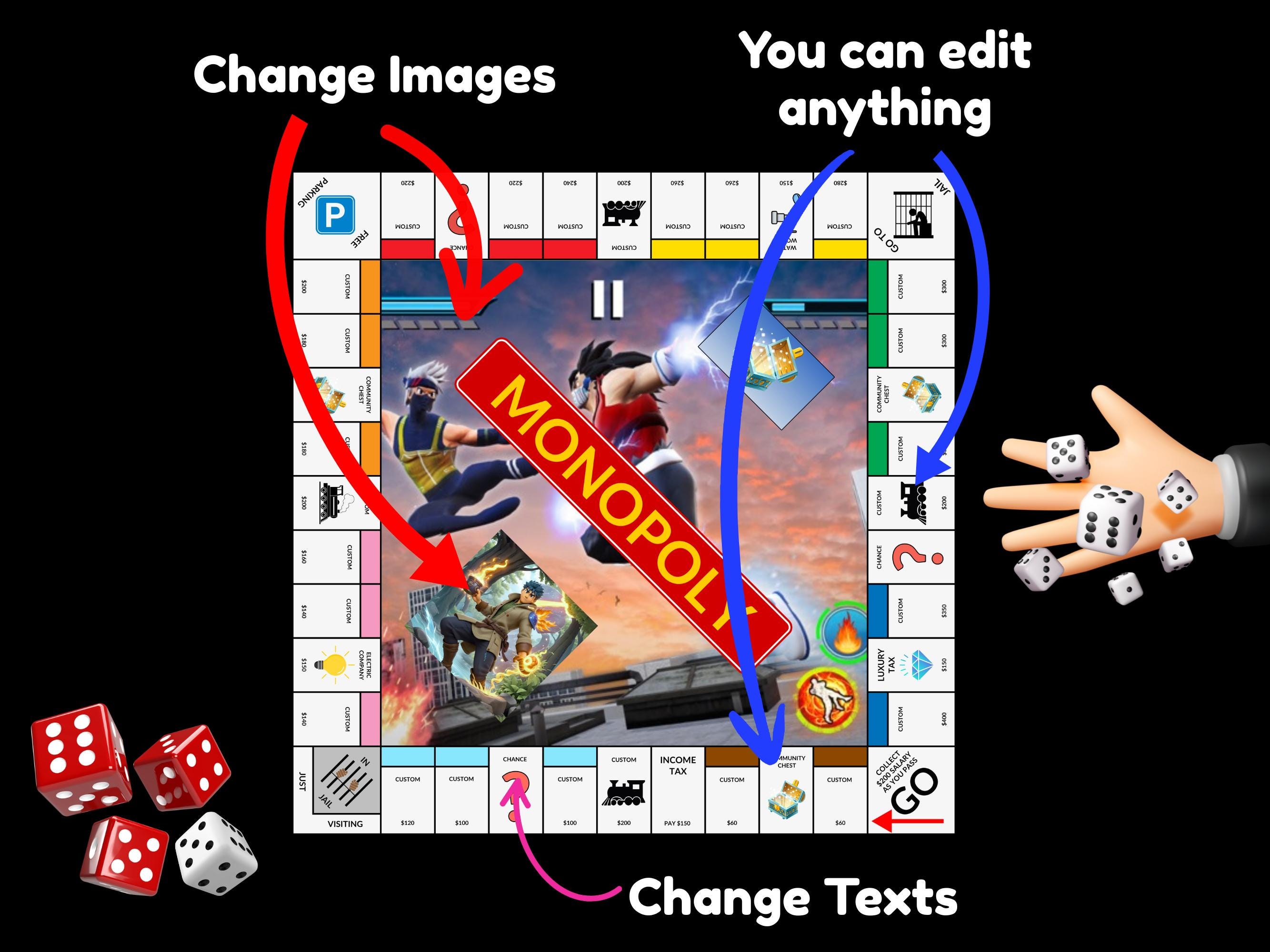 Editable Blank Monopoly Game Template - Custom Monopoly Printable Board ...