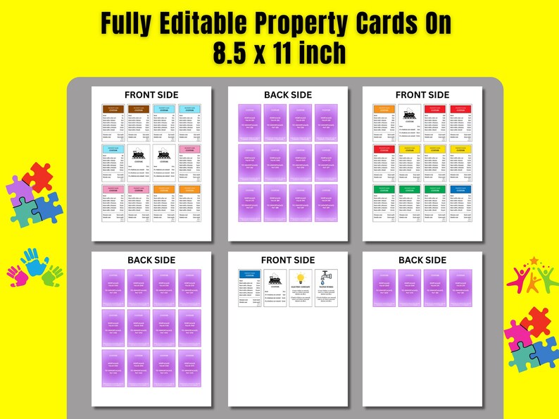Editable Monopoly Game Template - Custom Printable Board, Cards, Money ...