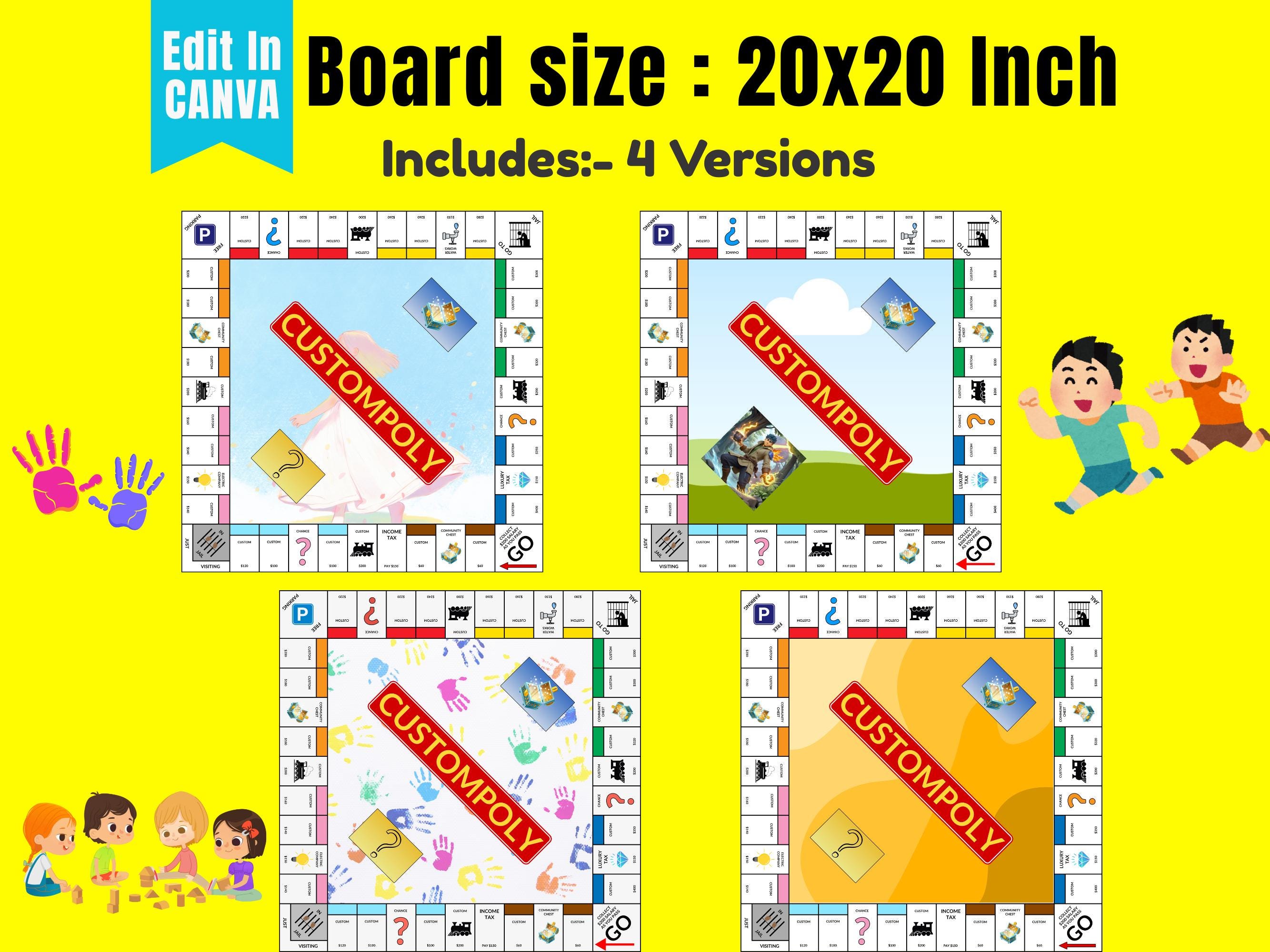 Editable Monopoly Game Template - Custom Printable Board, Cards, Money ...