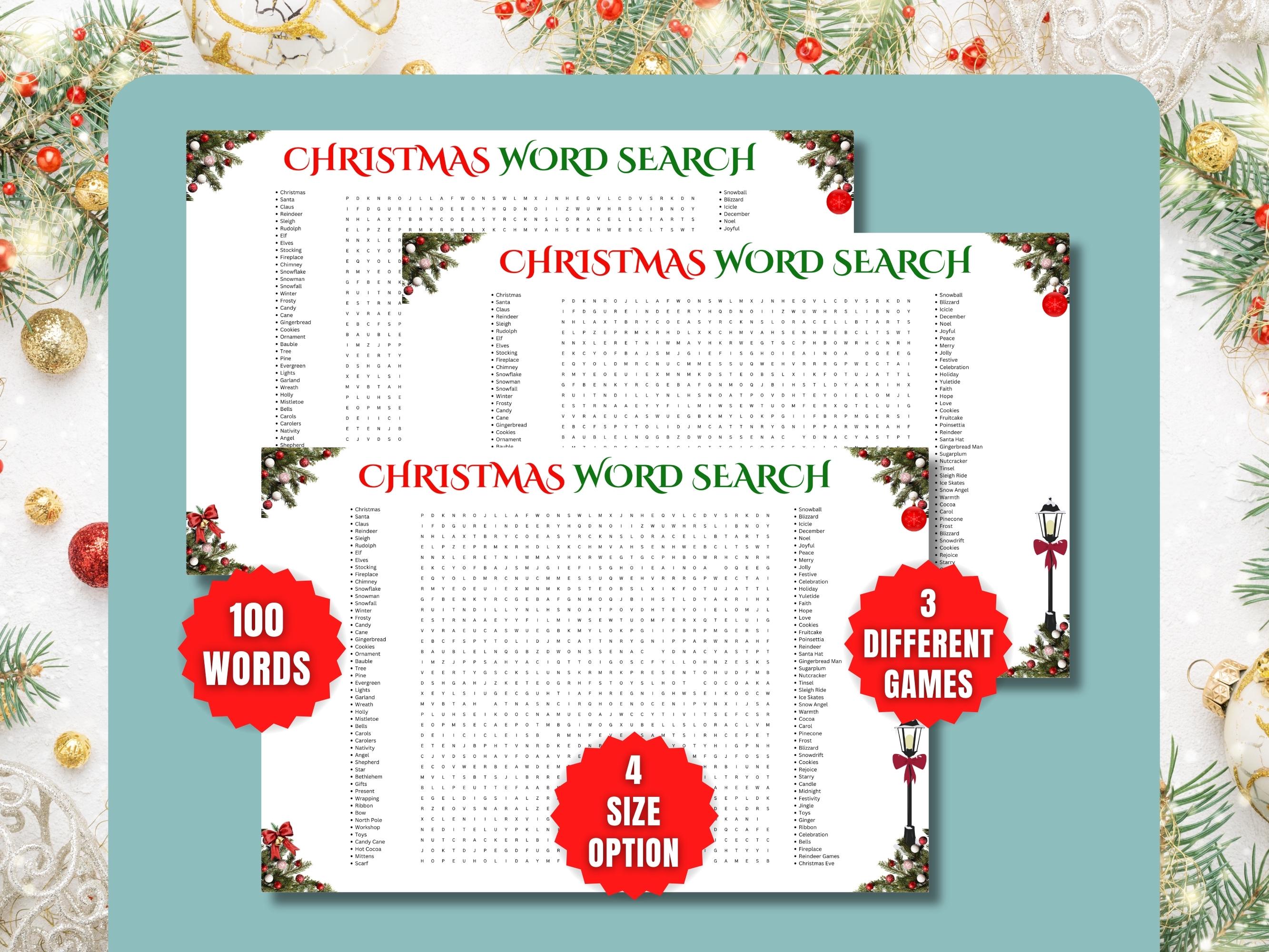 Giant XXL Christmas Word Search Puzzle Game | 100 Words | 3 Printable ...