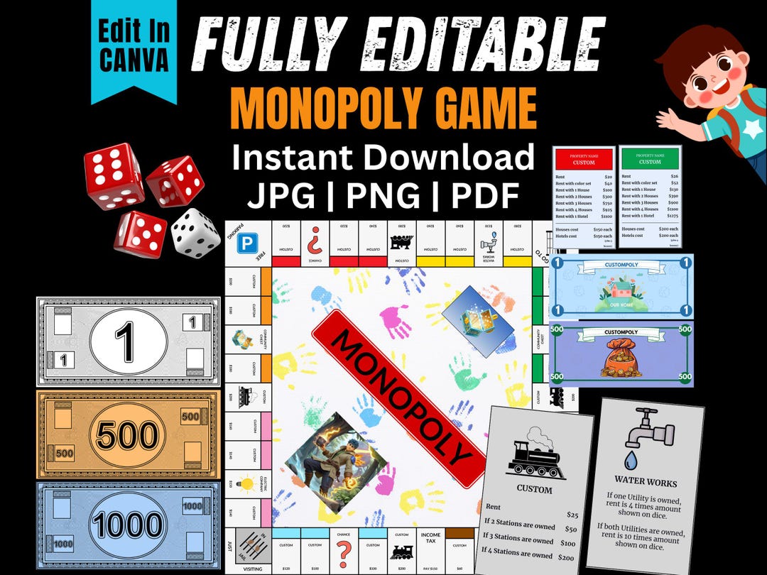 Editable Blank Monopoly Game Template - Custom Monopoly Printable Board ...