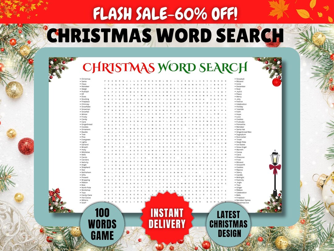 Giant XXL Christmas Word Search Puzzle Game | 100 Words | 3 Printable ...