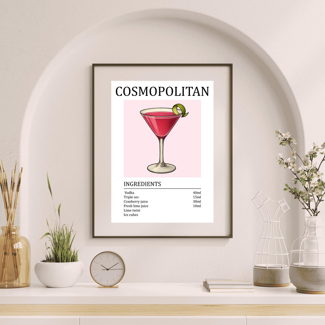 Cosmopolitan Recipe Print | Modern Minimalist Cocktail Wall Art ...