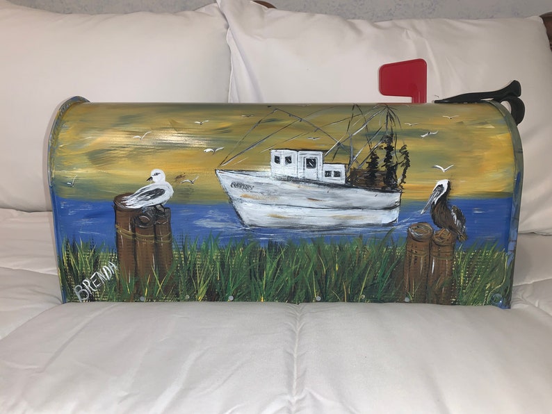 Shrimp Boat Hand Painted Rural Mailbox - Etsy